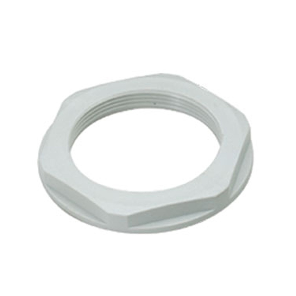 ASI PG29 threaded locknut with collar, light gray plastic, IP68 | SourceASI